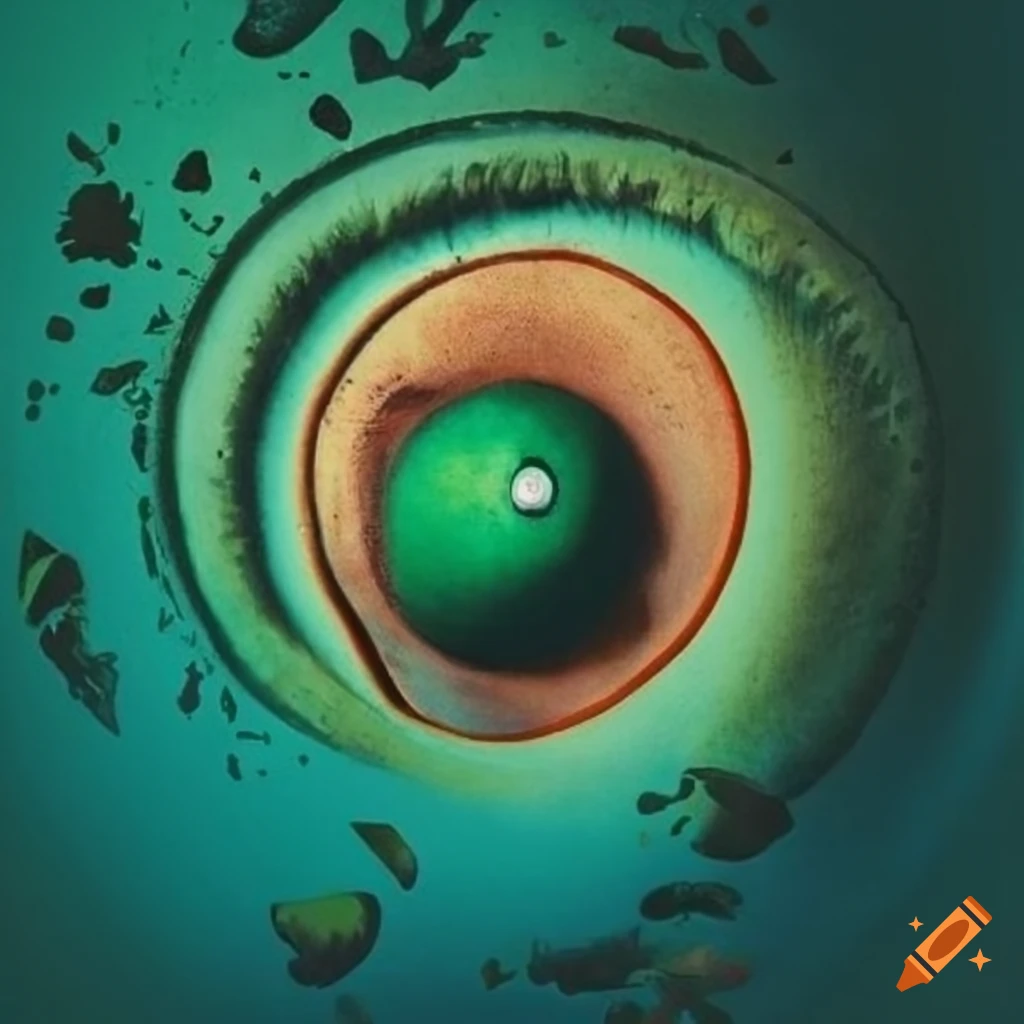 Retro album cover with green color and fish eye effect