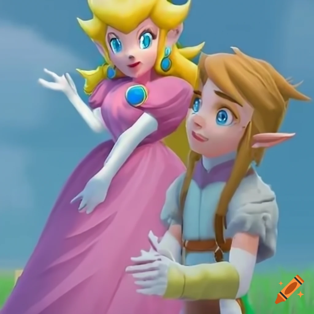 Cosplay of princess peach and link posing together