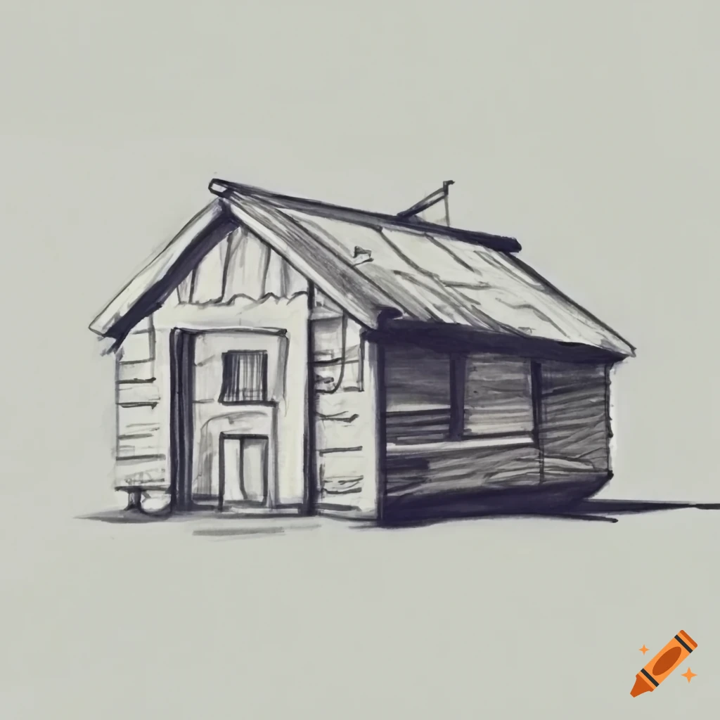 Detailed pencil sketch of a guard shack with sun in the background on ...