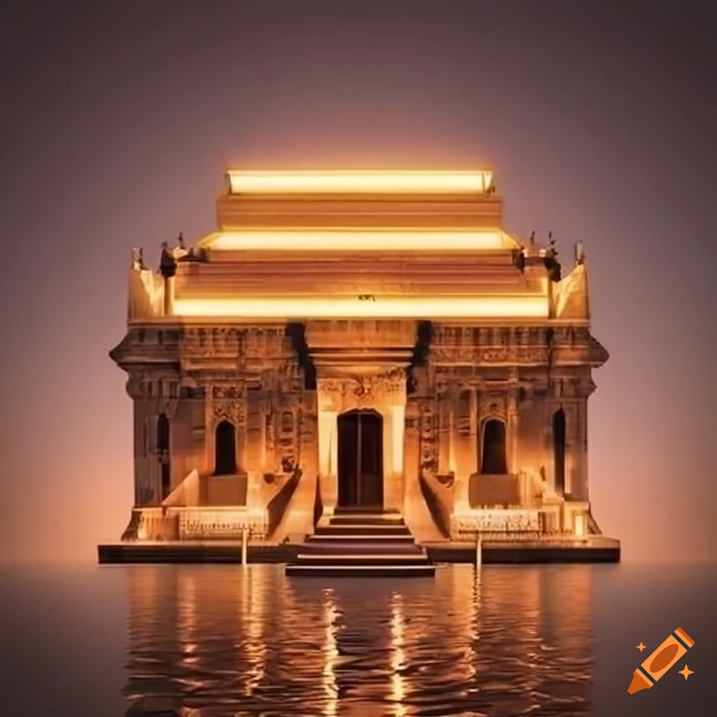 Modern temple facade with illuminated "SHOLEM" sign on Craiyon