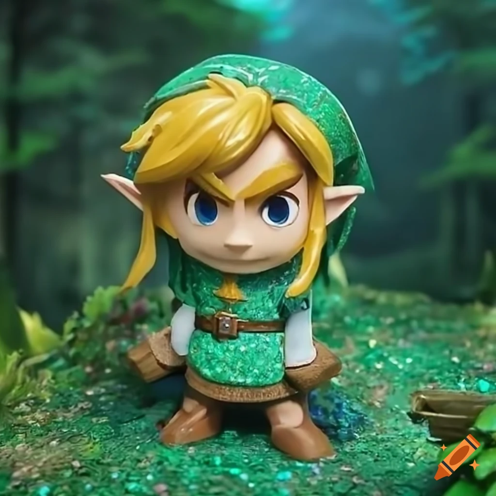 Glitter forest diorama of link from zelda