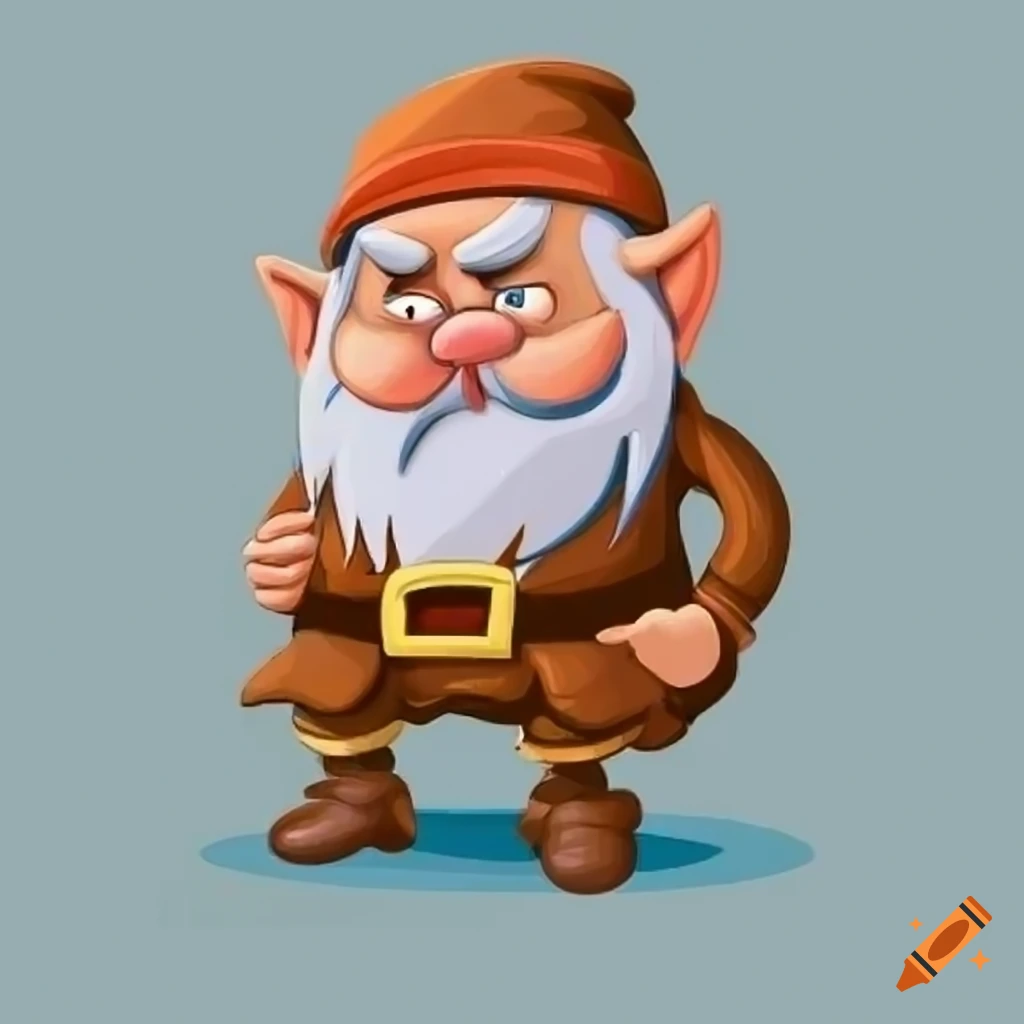Cartoon illustration of a sad dwarf with a cap on Craiyon