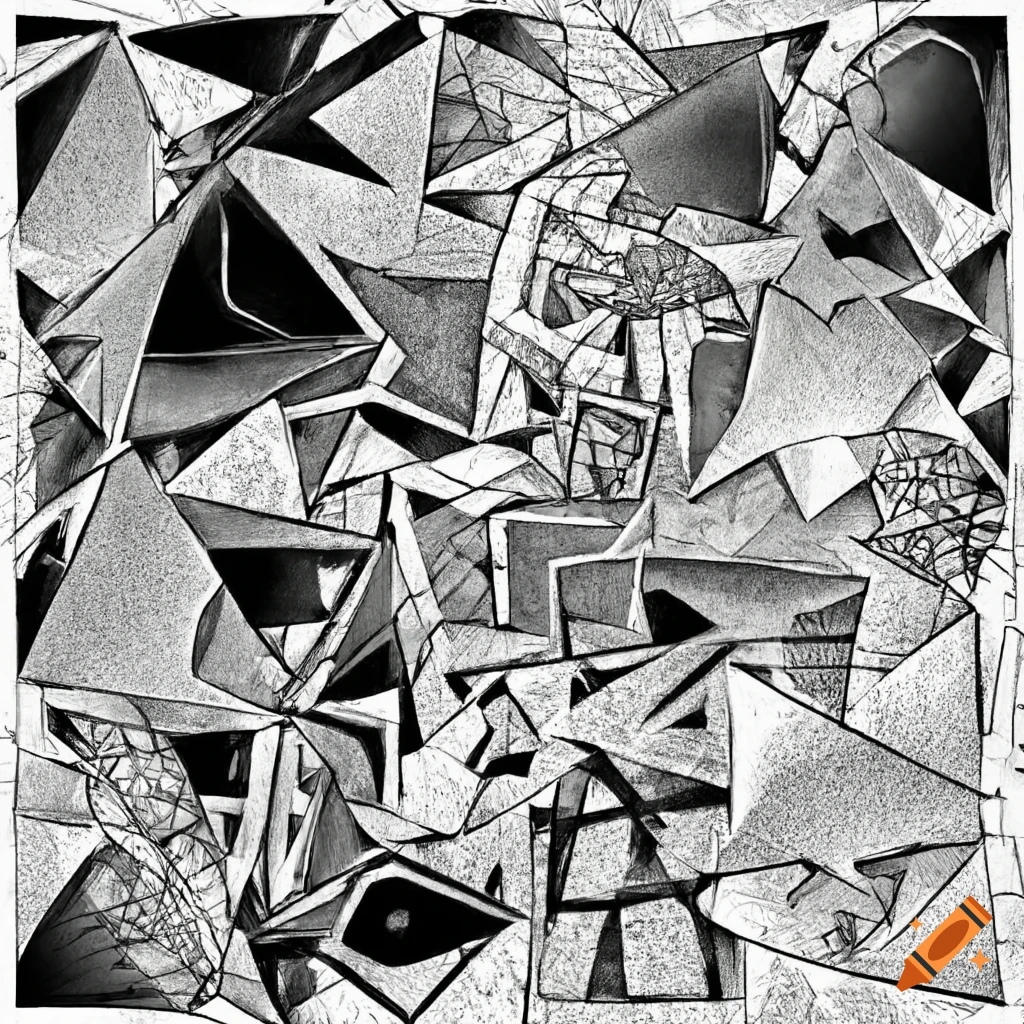 Black and white anime with geometric shapes on Craiyon