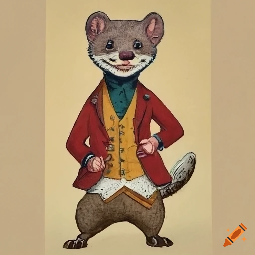 Anthropomorphic weasel in a waistcoat at home on Craiyon