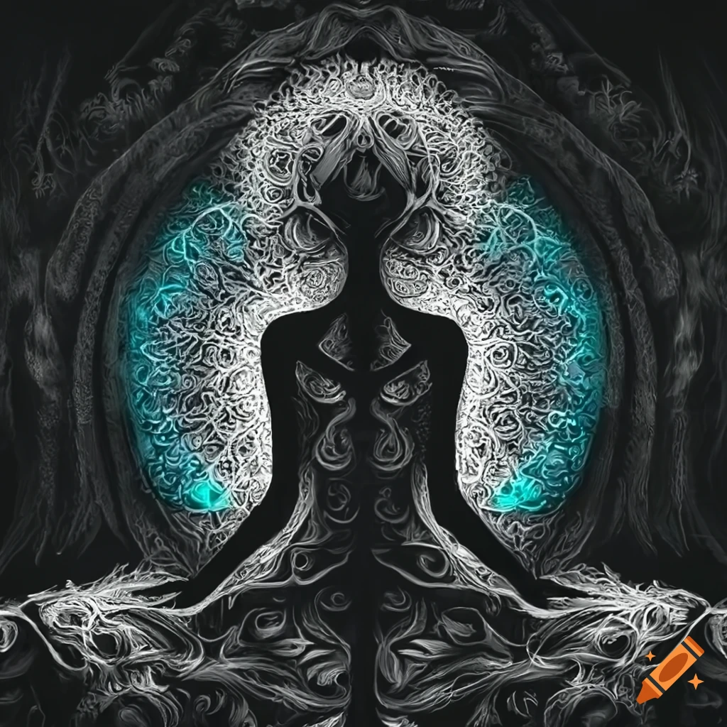 Surreal artwork of tree roots forming a mandala in mist on Craiyon