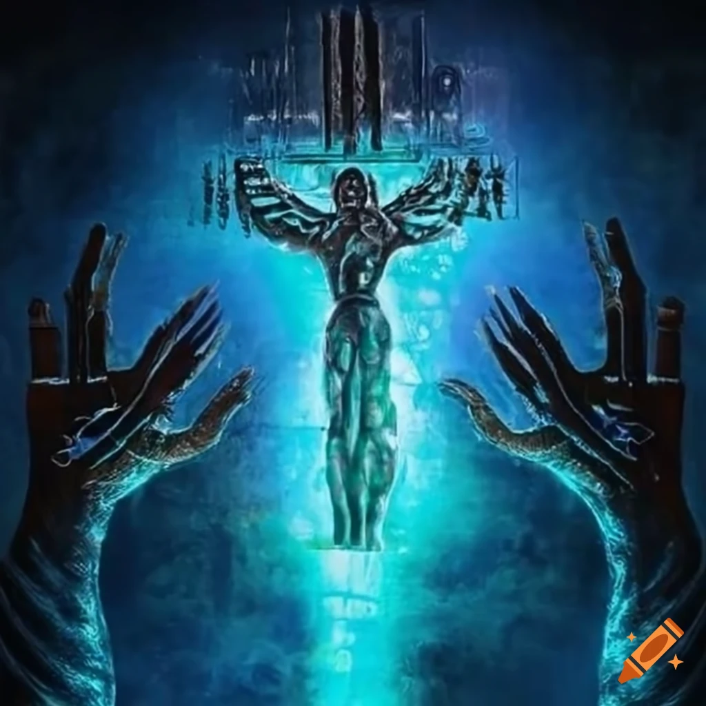 Artwork of abrahamic god blending technology and creation on Craiyon