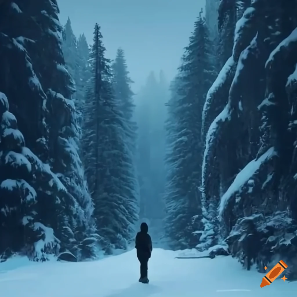 Man finding peace in snowy forest on Craiyon