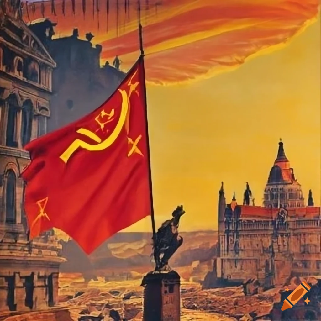 Golden sun flag waving over budapest castle at sunset