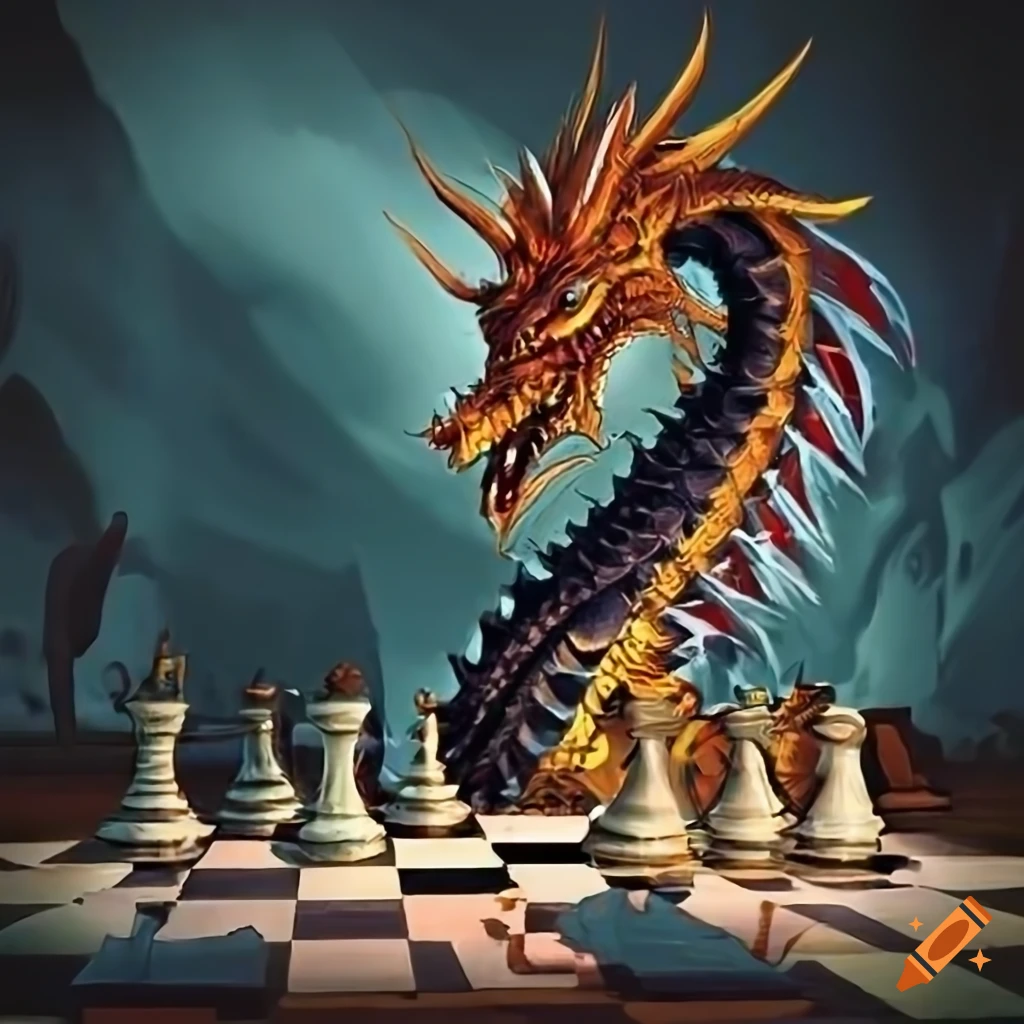 Dragon playing chess on Craiyon