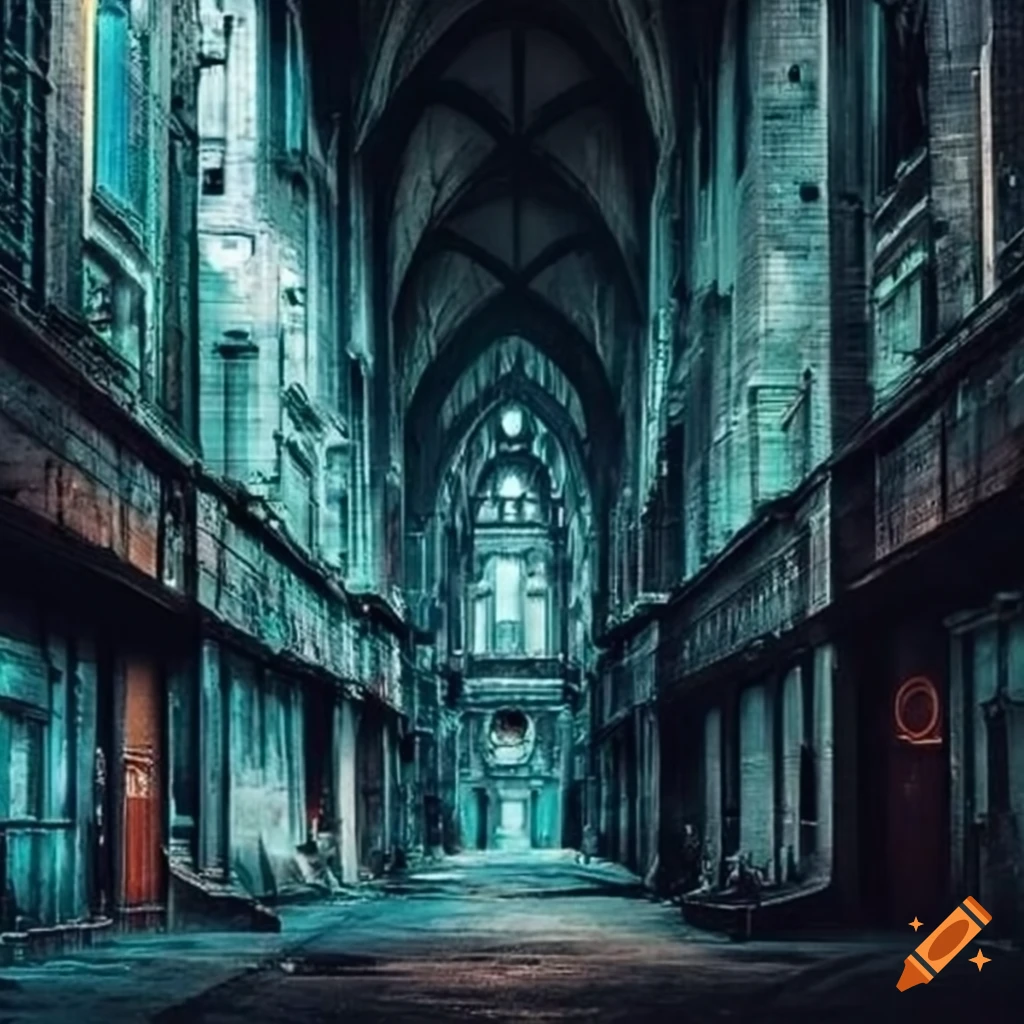 Urban explorer in ruins of modern amusement park on Craiyon