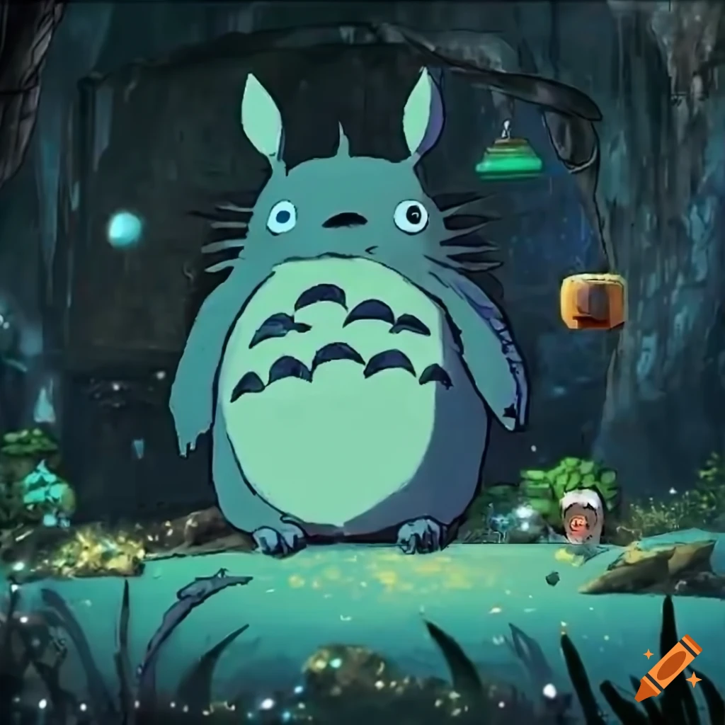 Glitter-covered Totoro Blade Runner themed video game on Craiyon