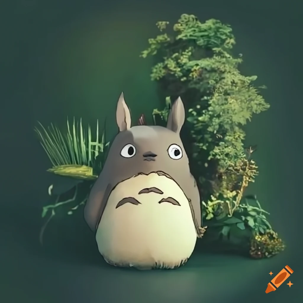 Totoro in water surrounded by glowing mushrooms night on Craiyon