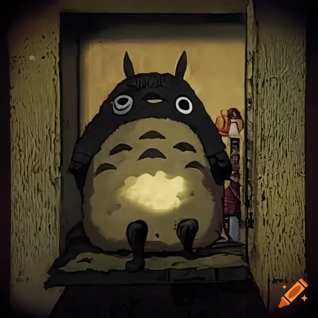 Diorama of totoro in a hedge maze