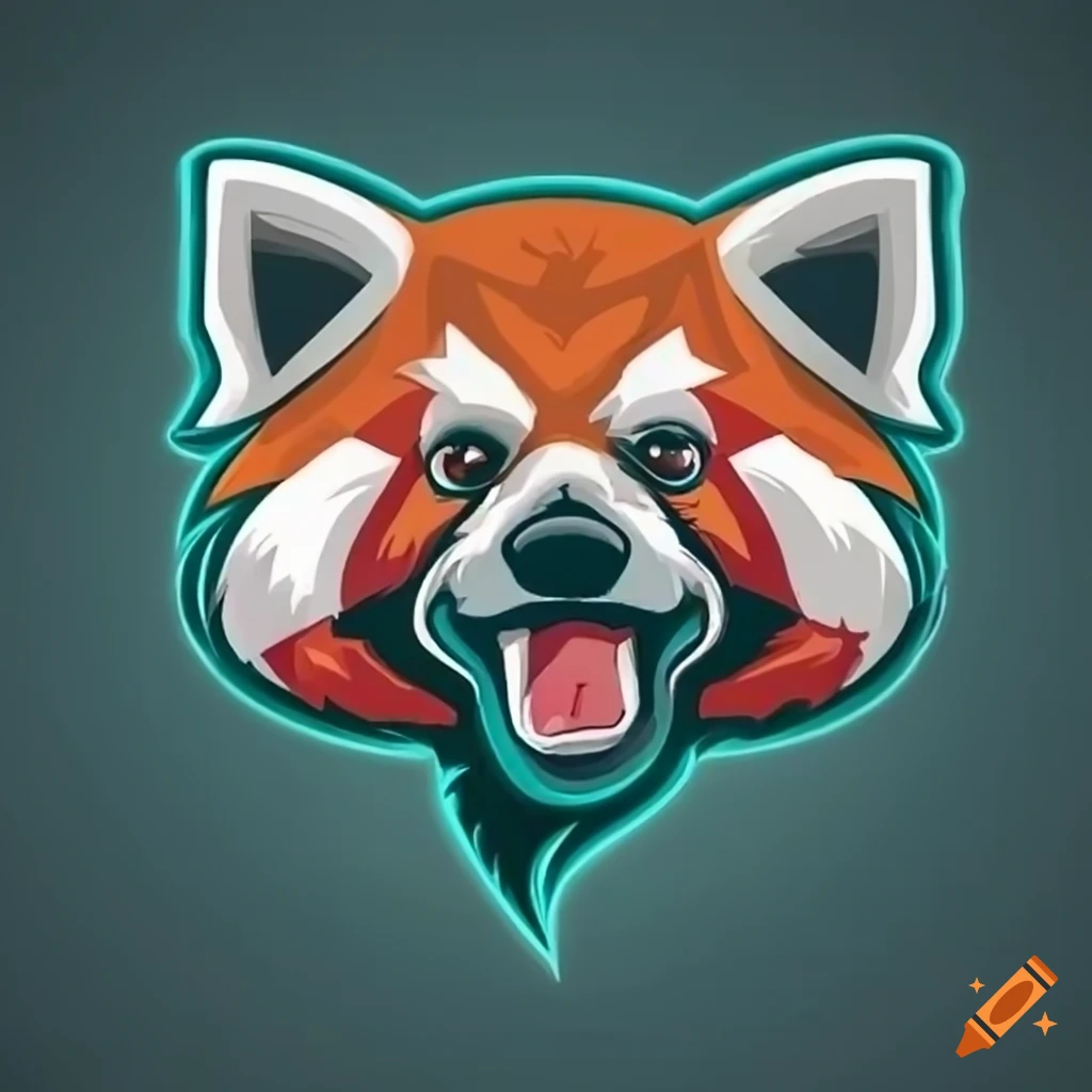 Logo of a fierce teal red panda in action on Craiyon
