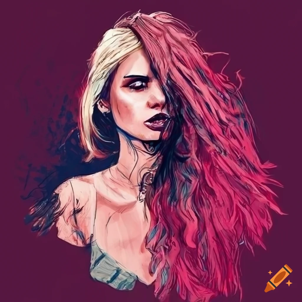 Sketch of a woman in alternative rock style on Craiyon