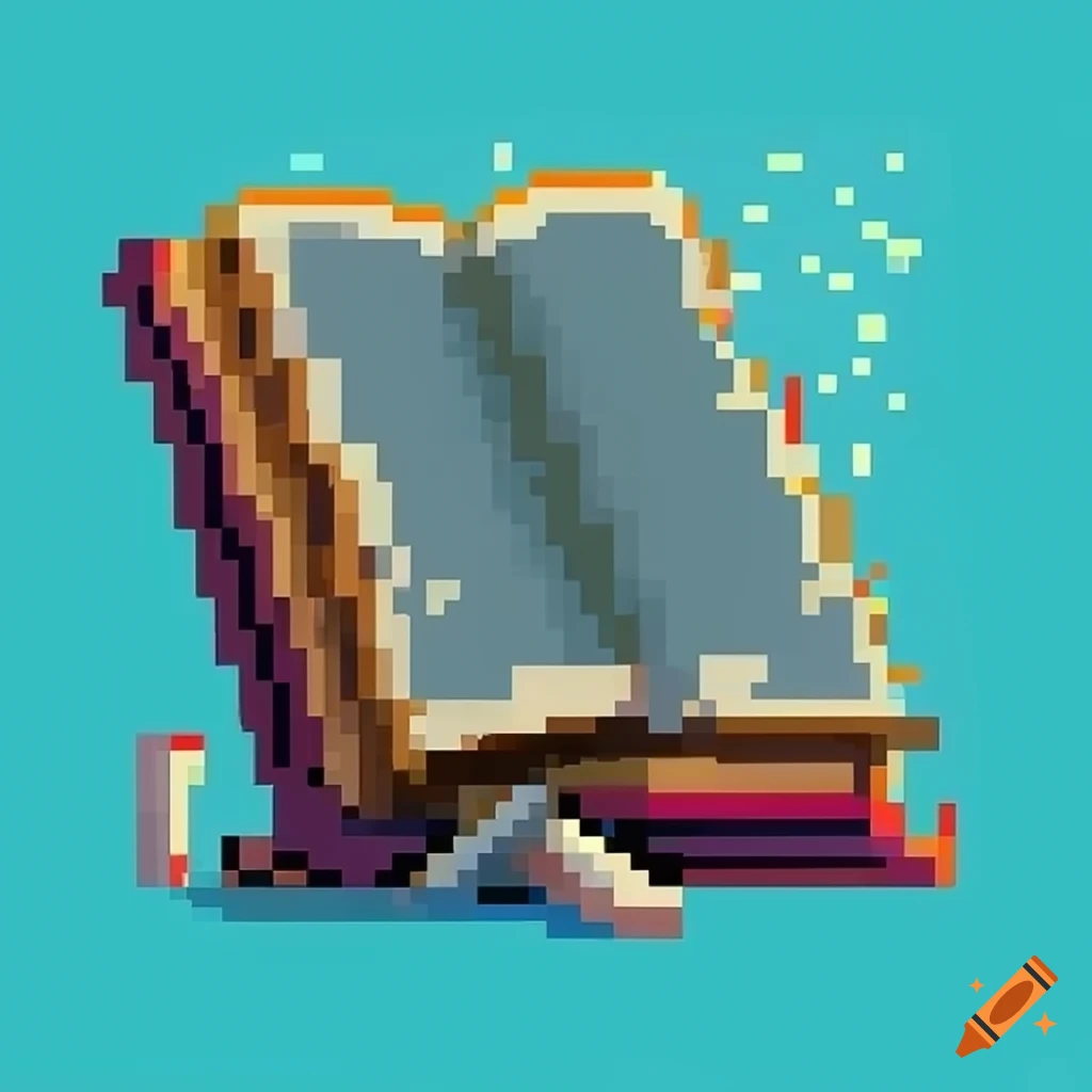Pixel art of an open book on Craiyon