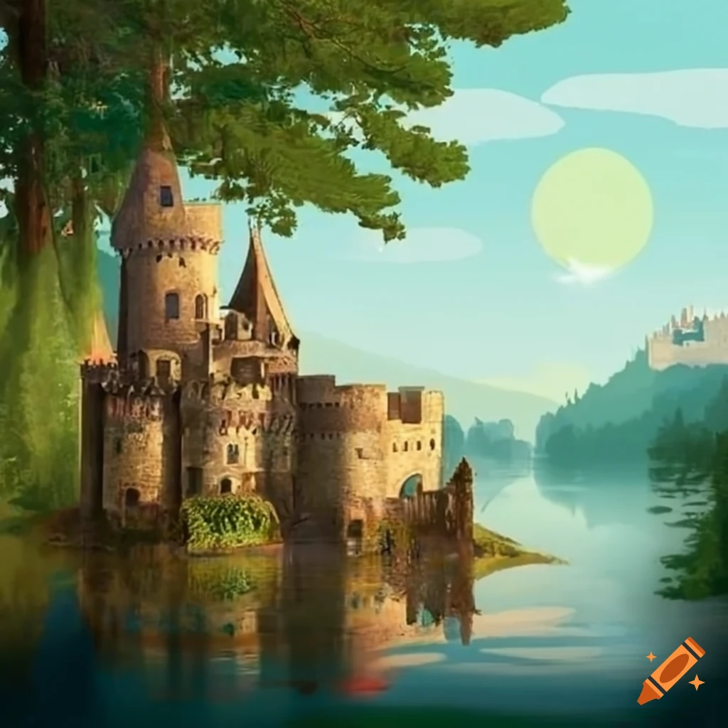 Medieval castle surrounded by magical creatures on Craiyon