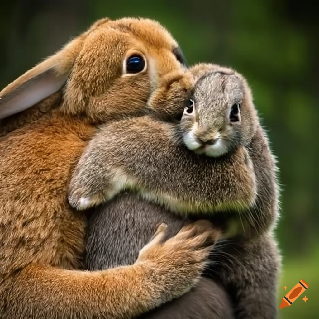 Adorable image of a rabbit hugging a bear on Craiyon
