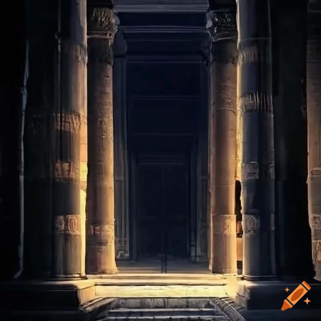 Interior of a greco-roman temple with babylonian and hebrew influences