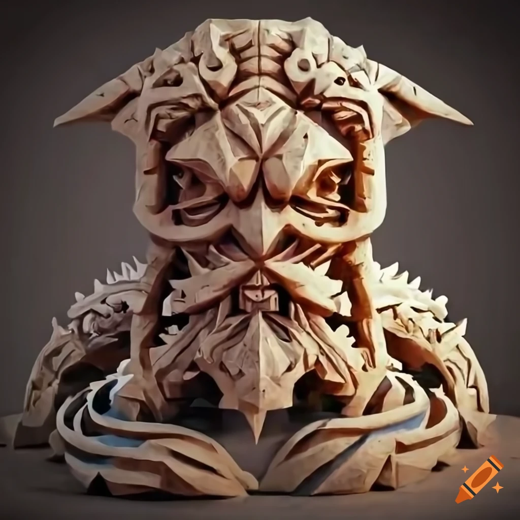 Intricate carving of a zelda game boss on Craiyon