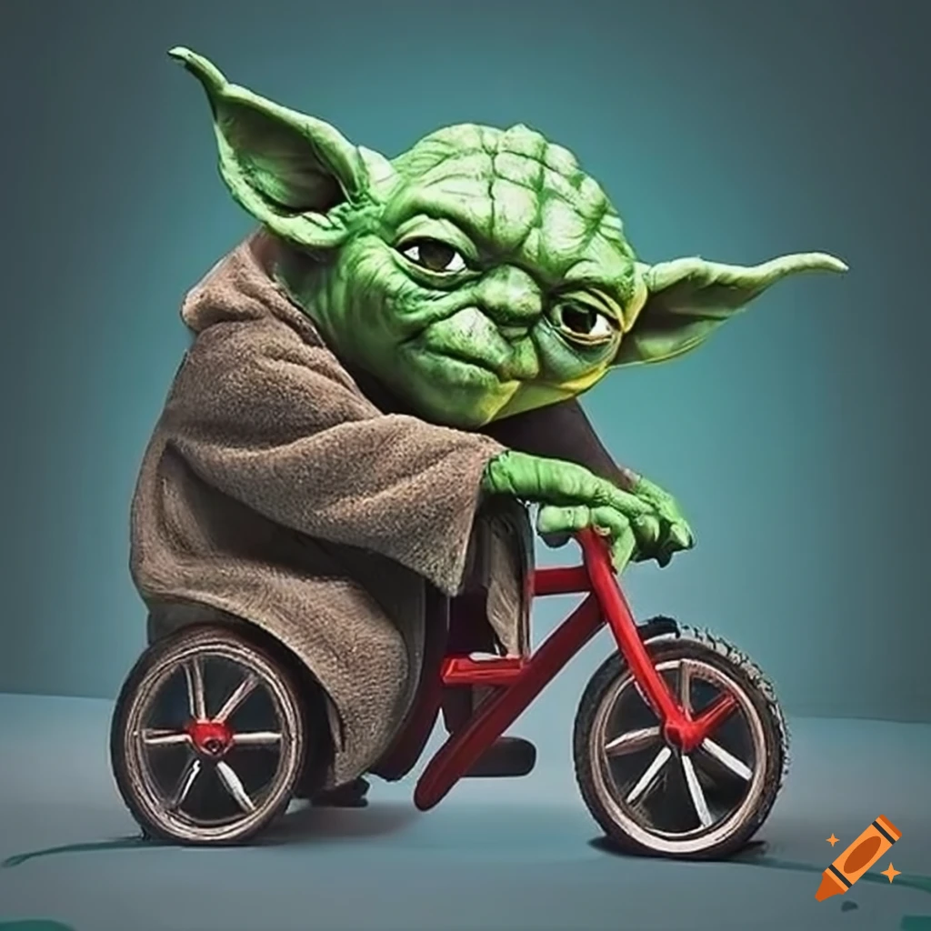 Yoda riding a bike on Craiyon