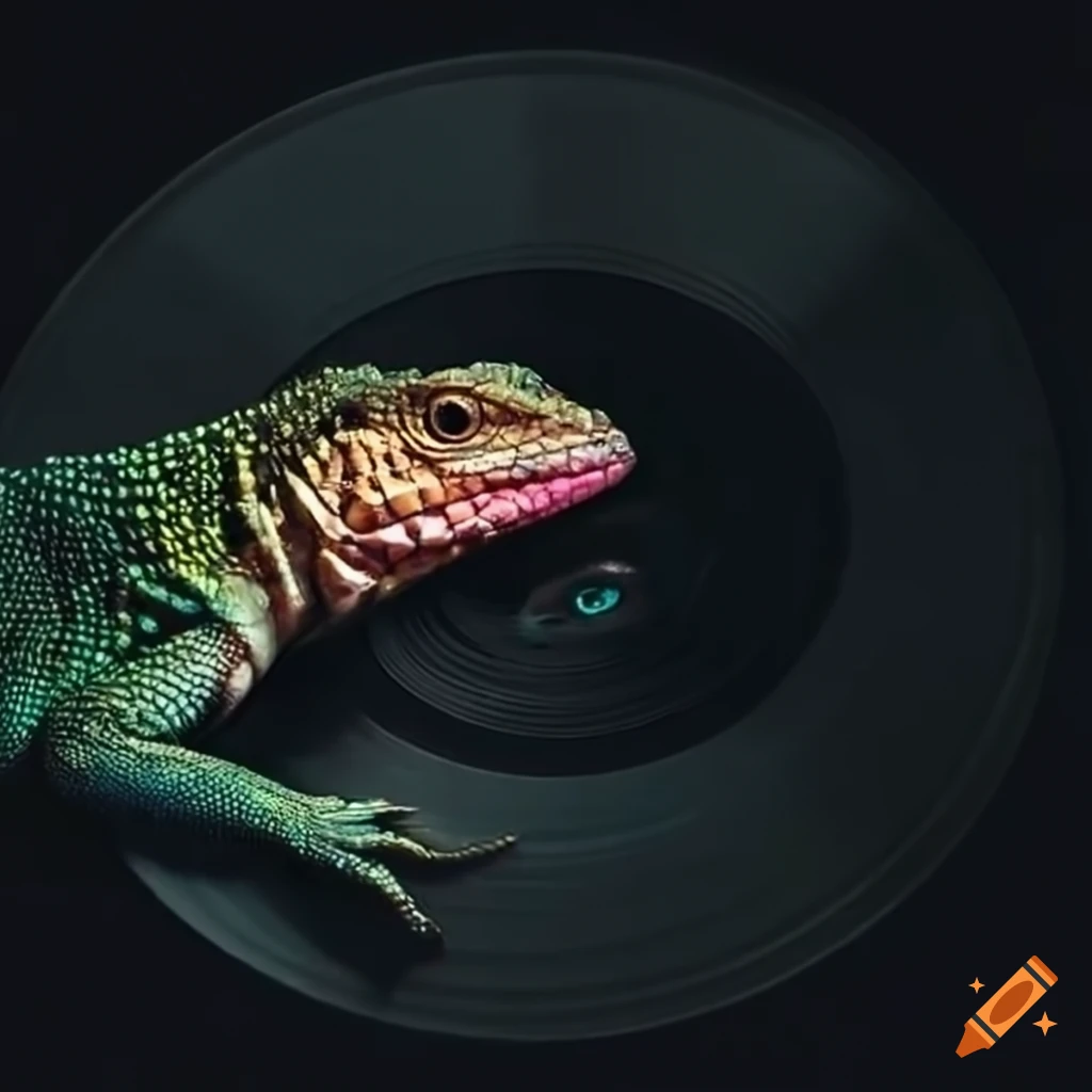 Reptile exploring a vinyl record on Craiyon