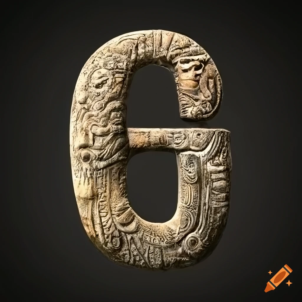 Ultra realistic engraved stone letter "l" with etruscan masks on Craiyon