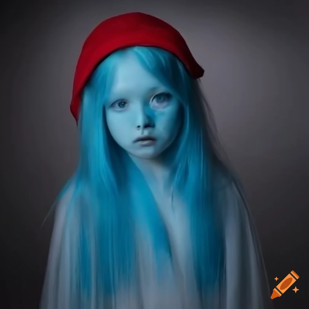 Realistic depiction of a young blue ghost girl