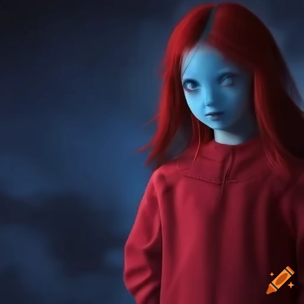 Realistic depiction of a young blue ghost girl on Craiyon