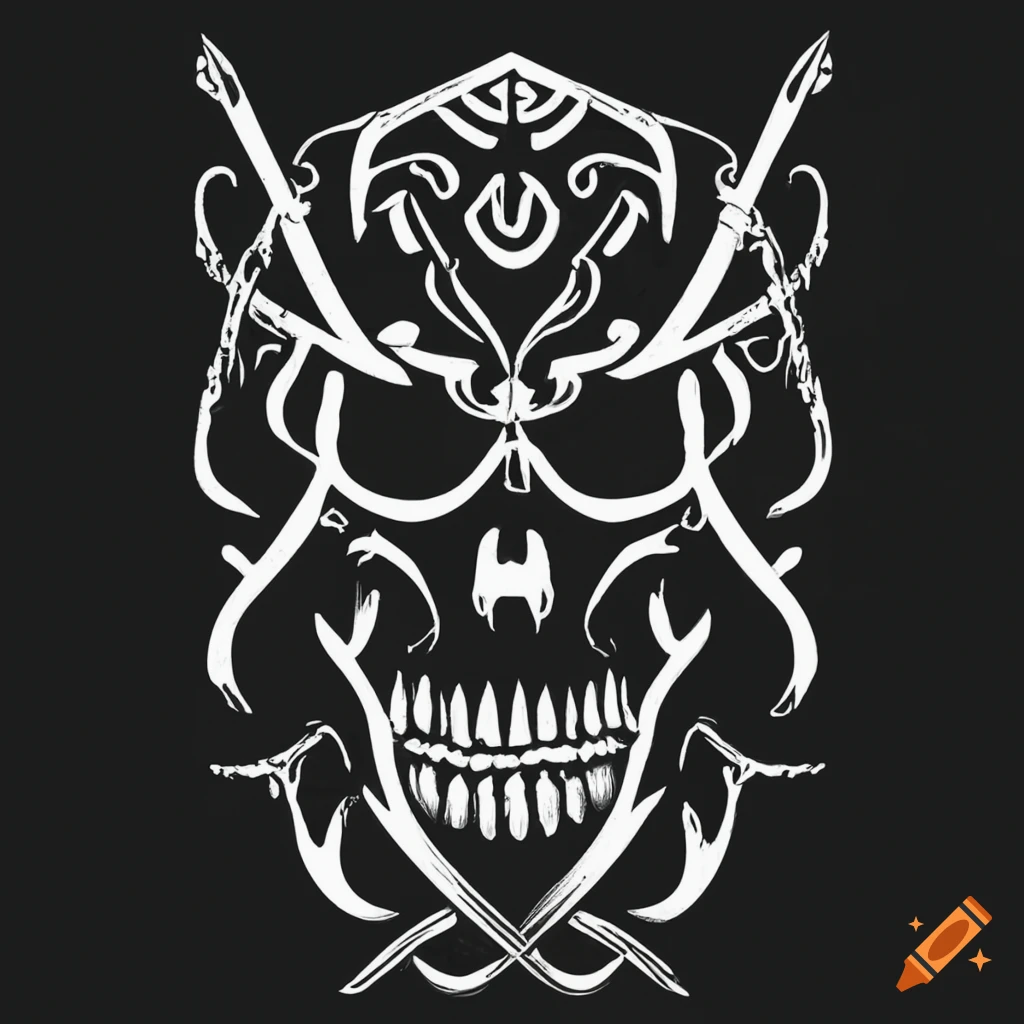 Intricate viking-style vampire skull stencil on Craiyon