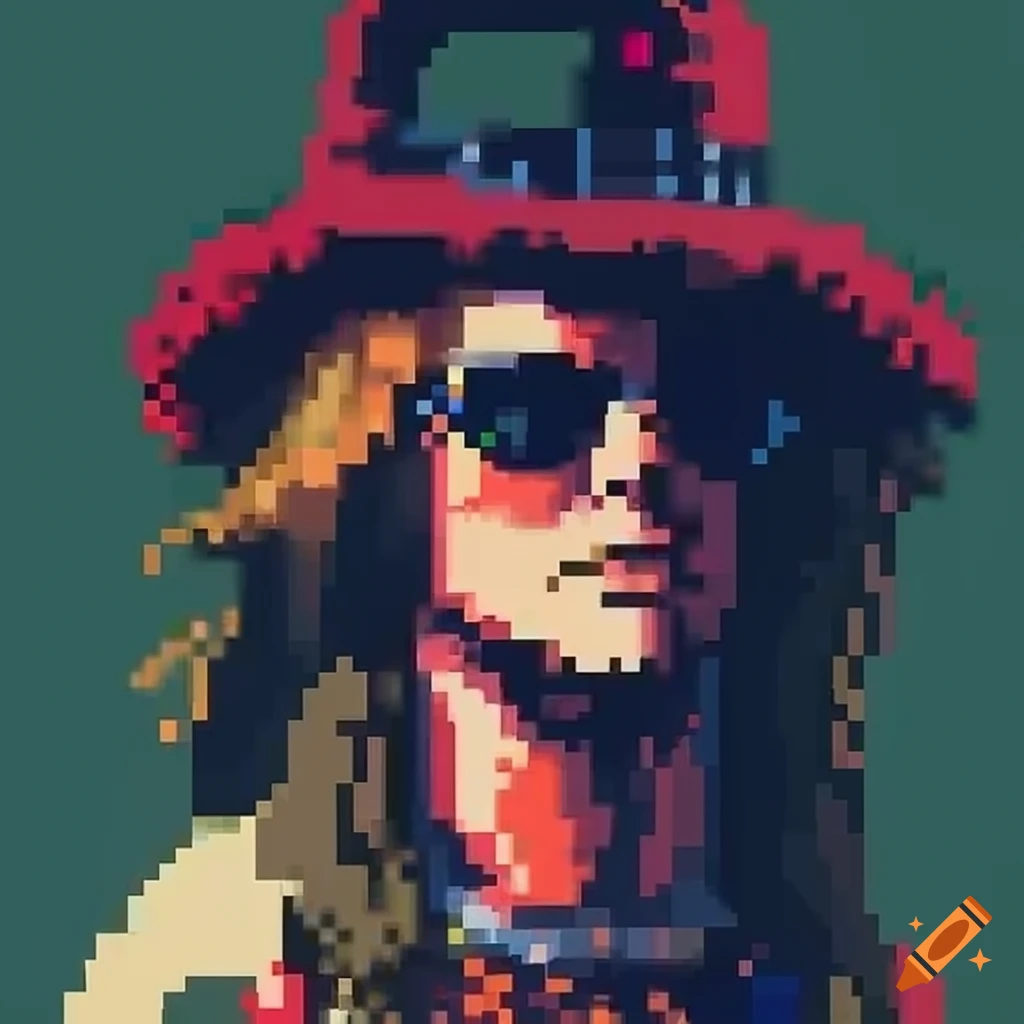 Pixel art portrait of Axl Rose from Guns N' Roses on Craiyon