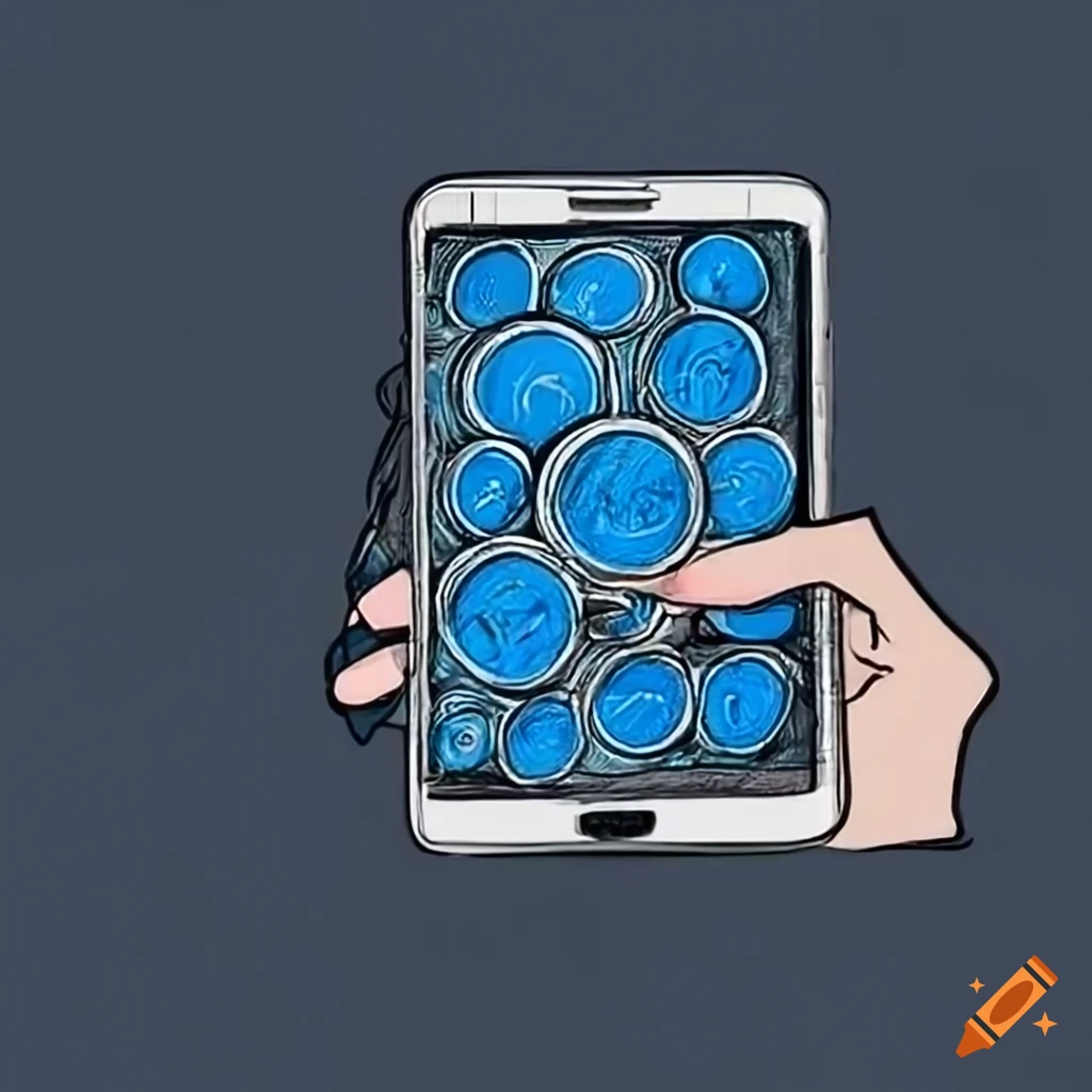 Smartphone displaying rolling dark blue coins
