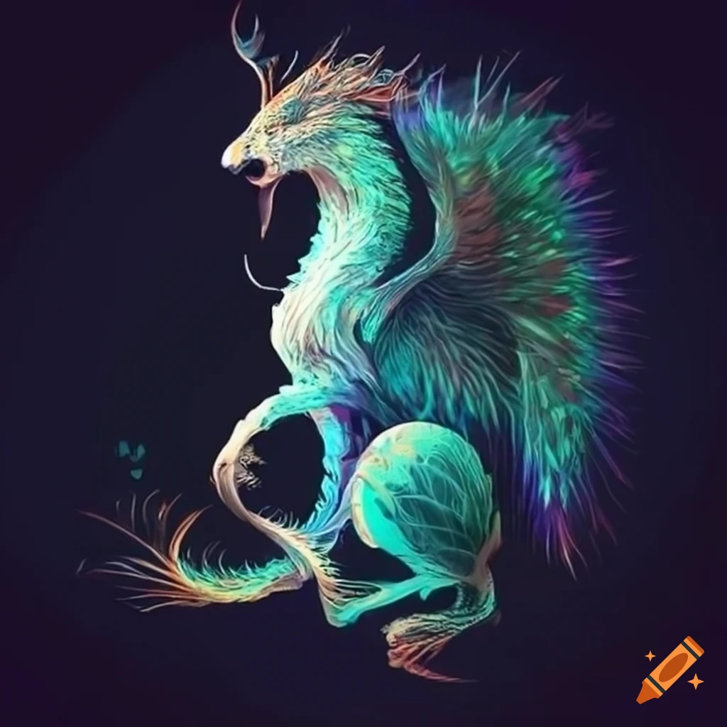 Mythical creatures intertwined in a rococo style wallpaper pattern on ...