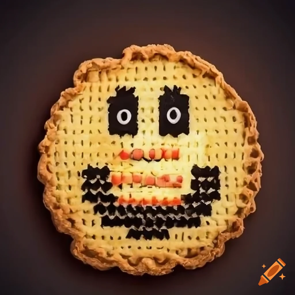 Pixel art pie with a smiley face on Craiyon