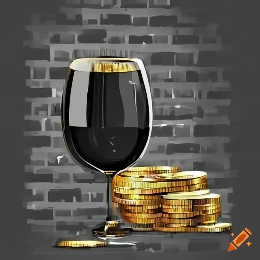 Luxurious wine and gold coins and bricks