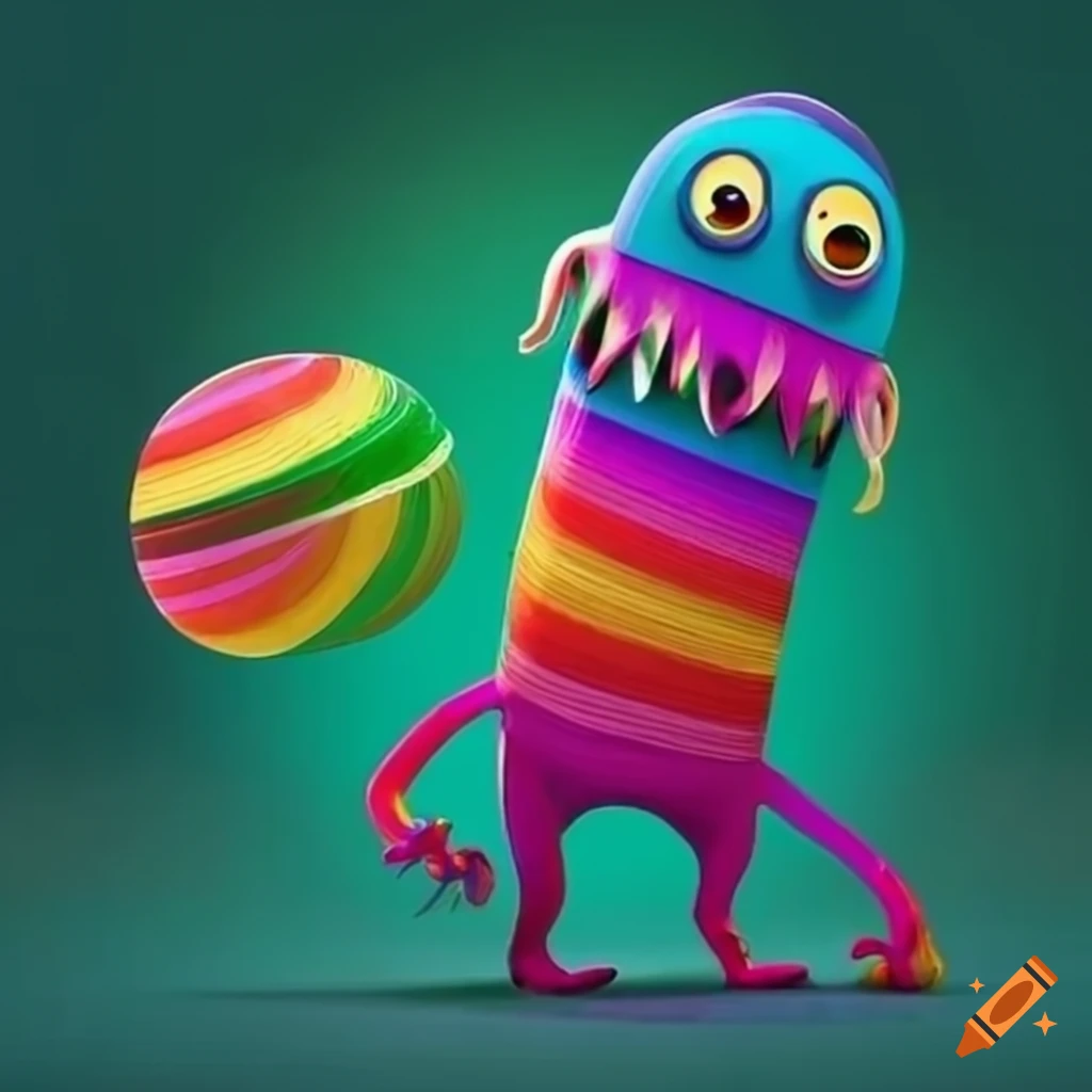 Illustration of a colorful monster inside a house on Craiyon