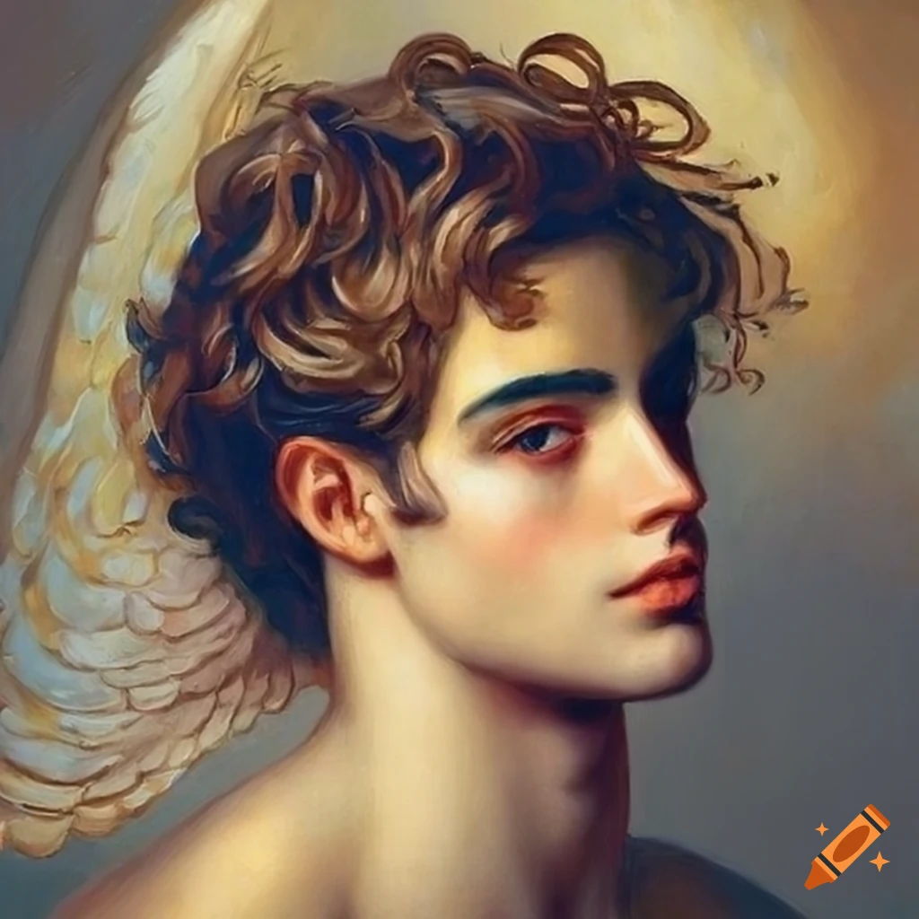 Oil painting of a handsome young angel on Craiyon