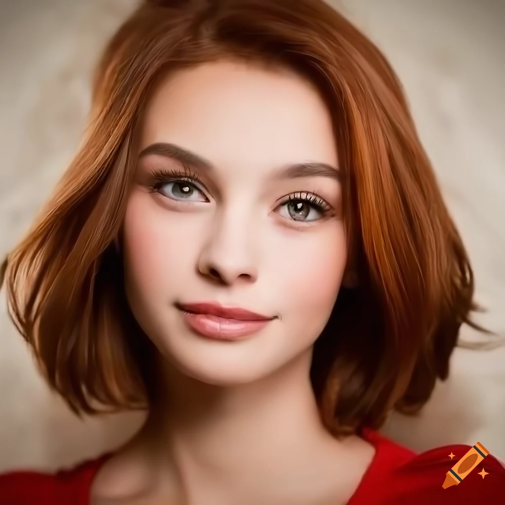 Portrait of a beautiful young woman with light eyes on Craiyon