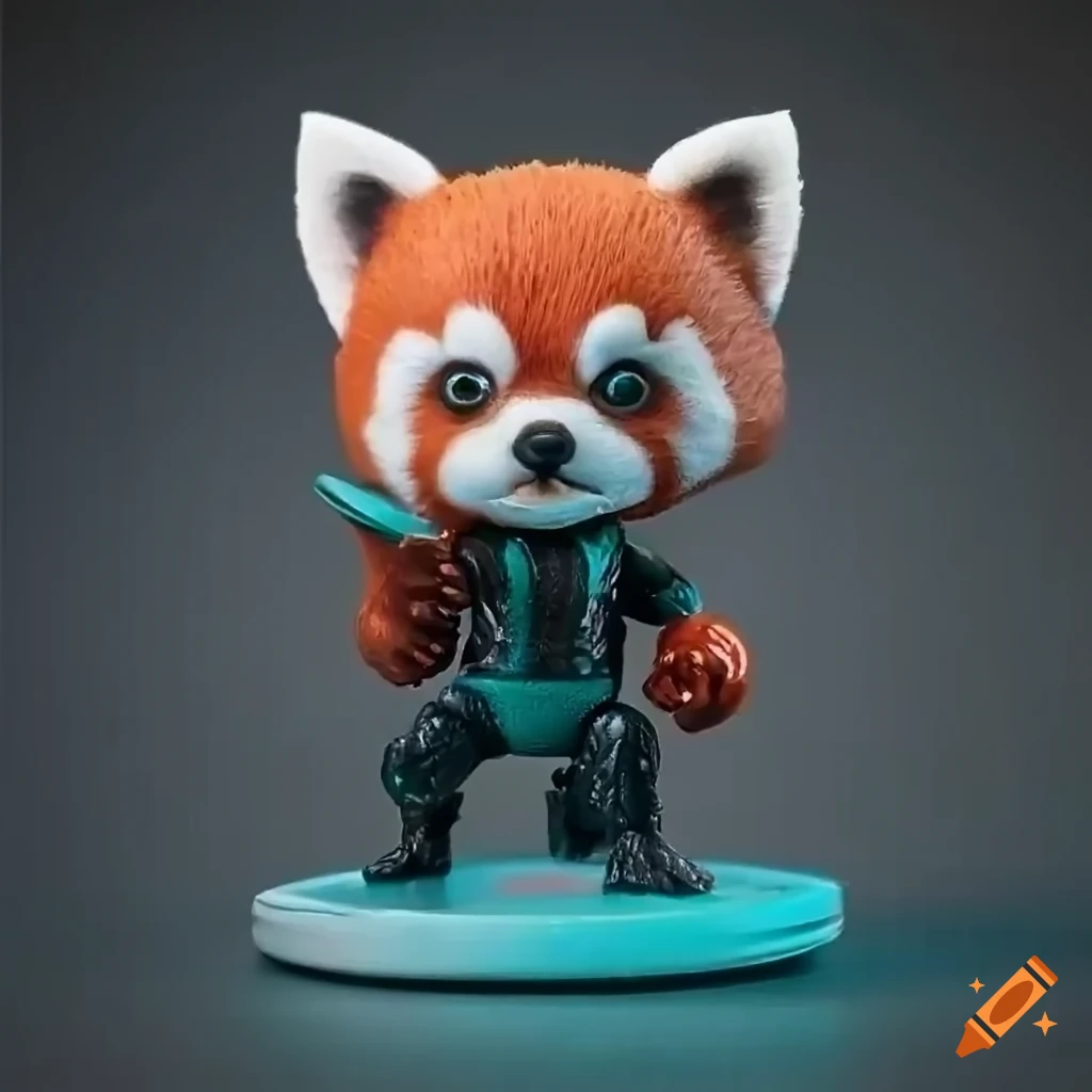 Red panda action figure in teal color
