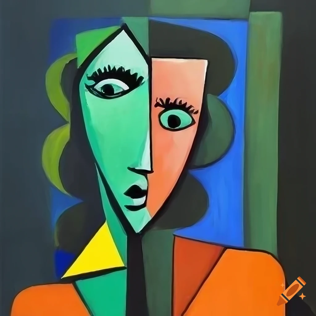 Abstract artwork by picasso in black, white, and orange