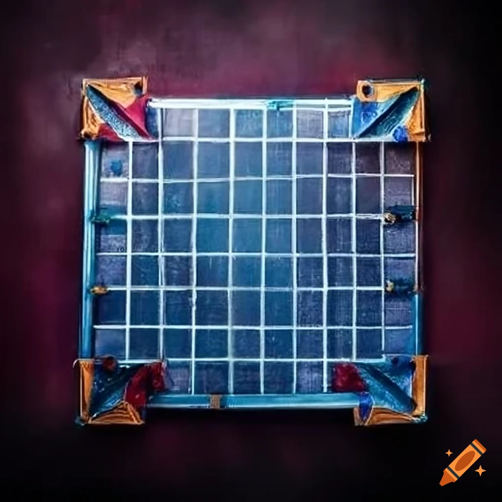 Top view of a medieval game board with equal square cells