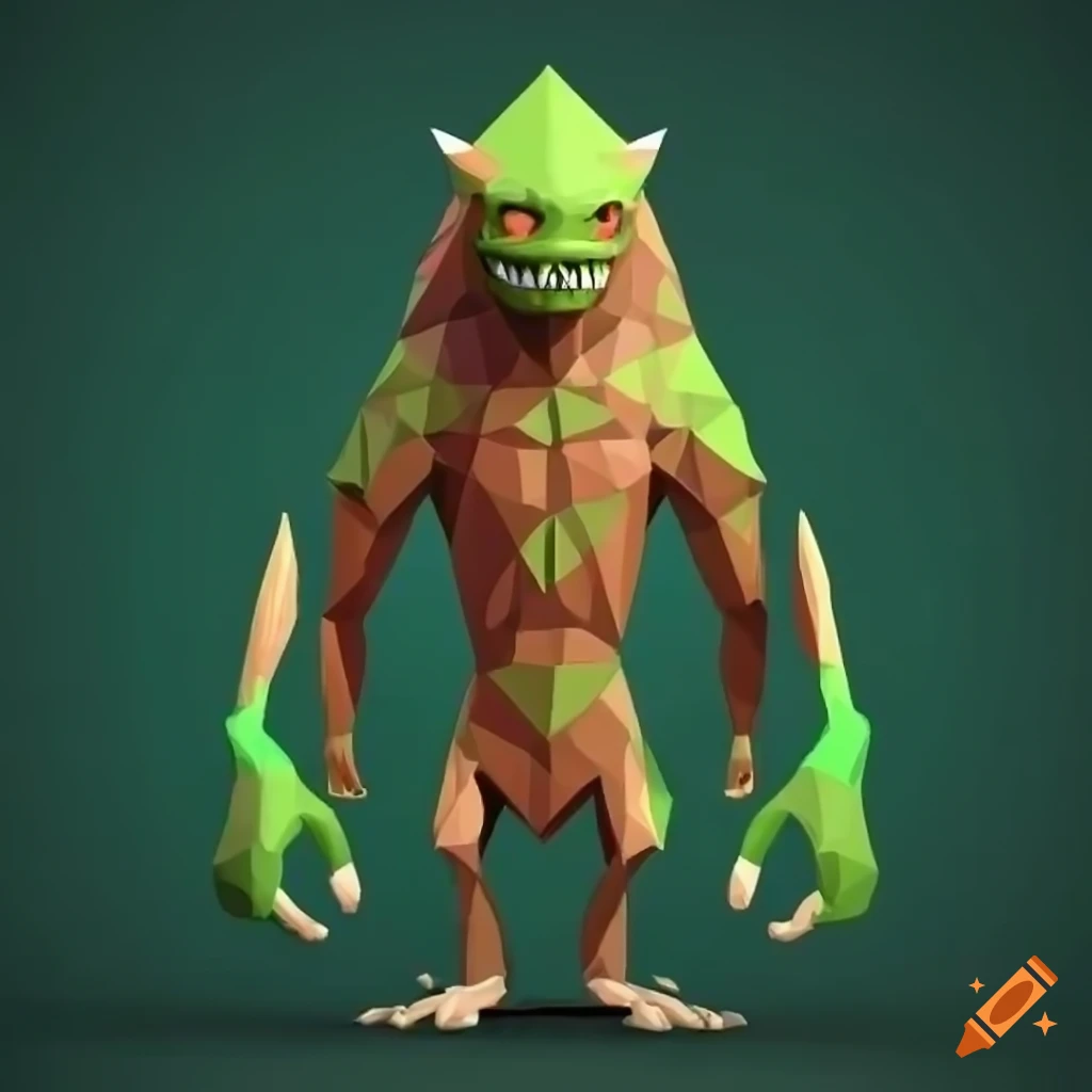 Cartoon rendering of a forest monster in t-pose on Craiyon