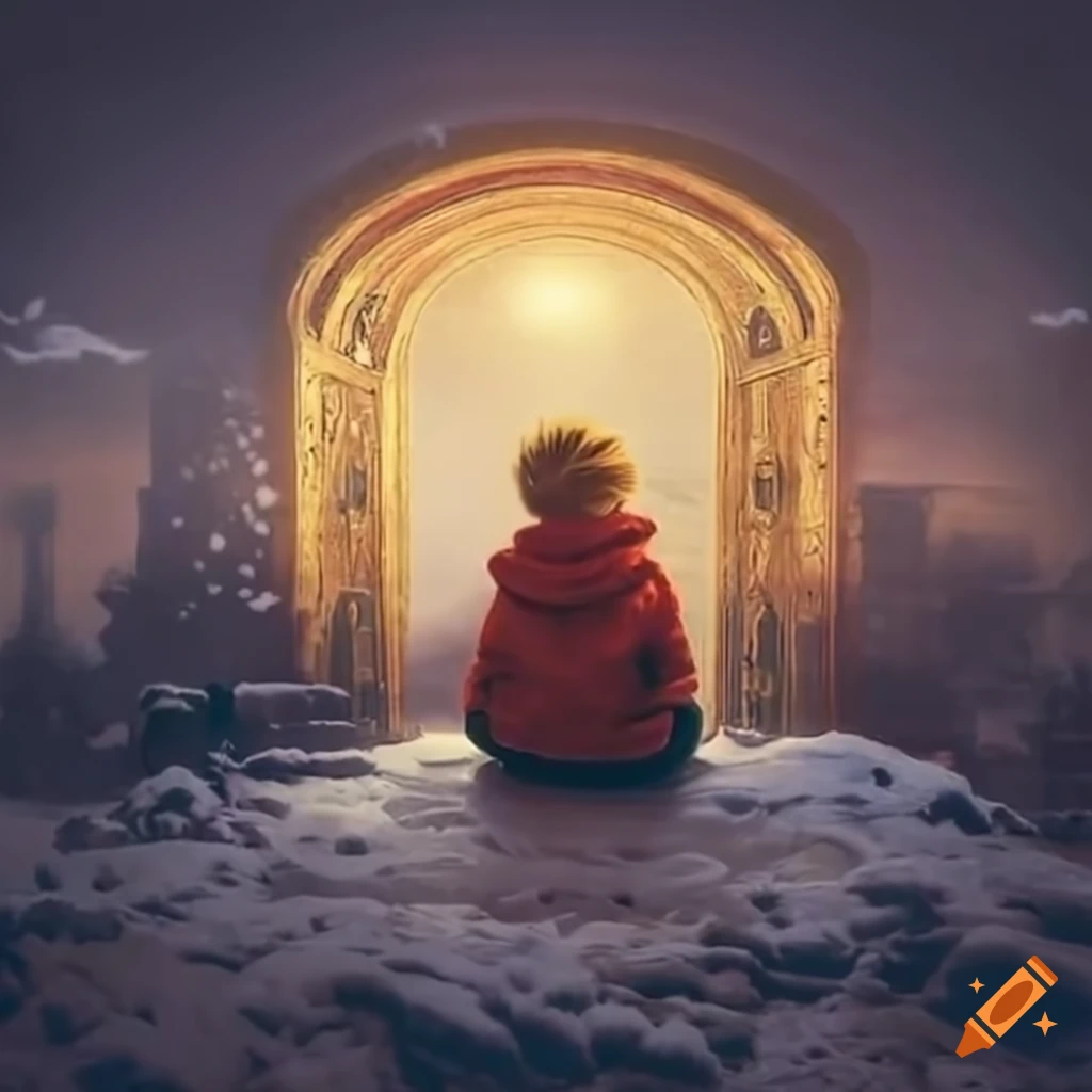 Fantasy scene with a child overlooking a magical city