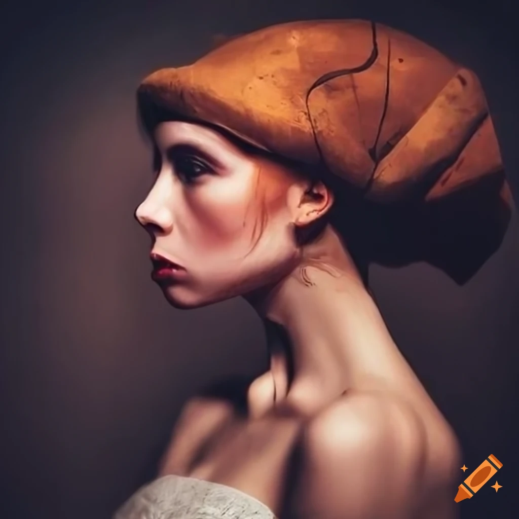 Young woman spinning yarn with long hair on a table in watercolor style ...