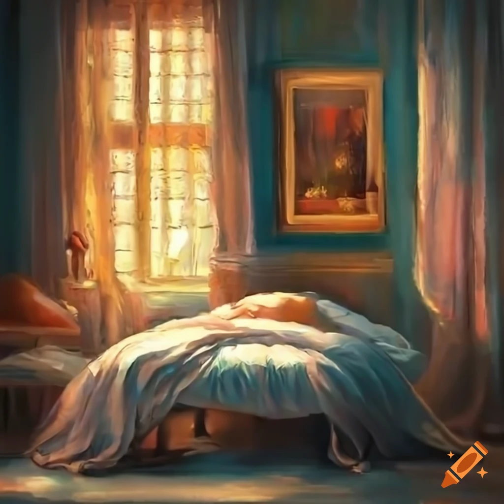 Sunlight streaming through bedroom curtains on Craiyon