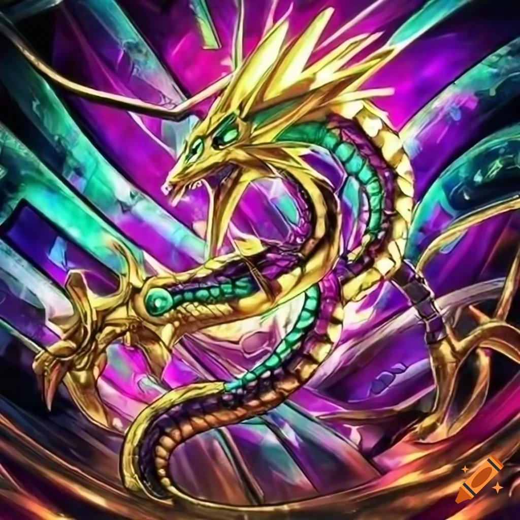 Rainbow crystal snake dragon card art on Craiyon