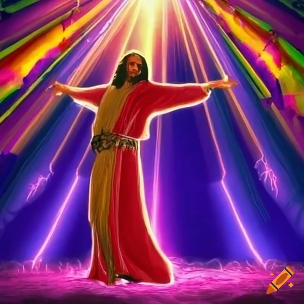 Satirical illustration of jesus dancing disco