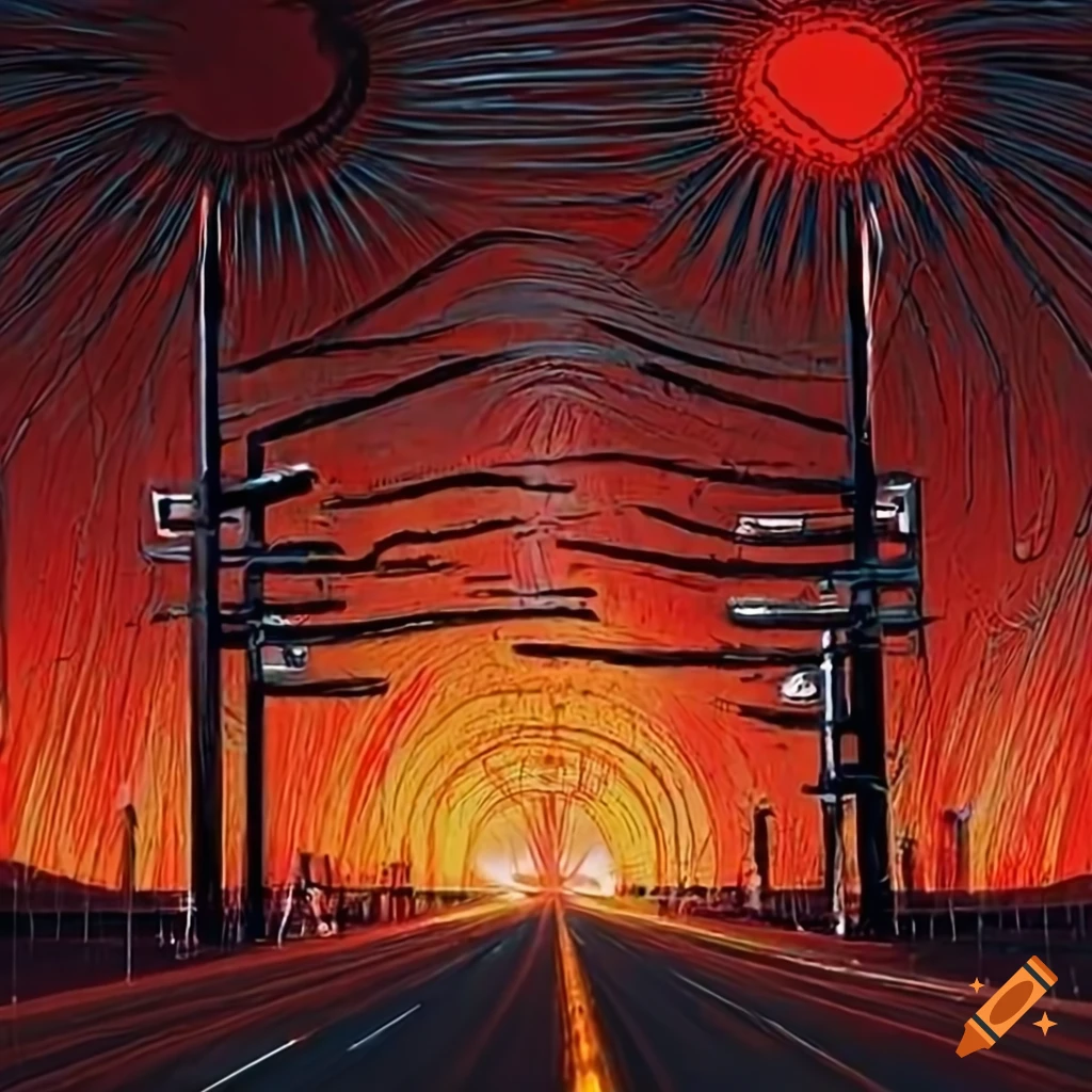 Abstract art of american highway under the beating sun on Craiyon