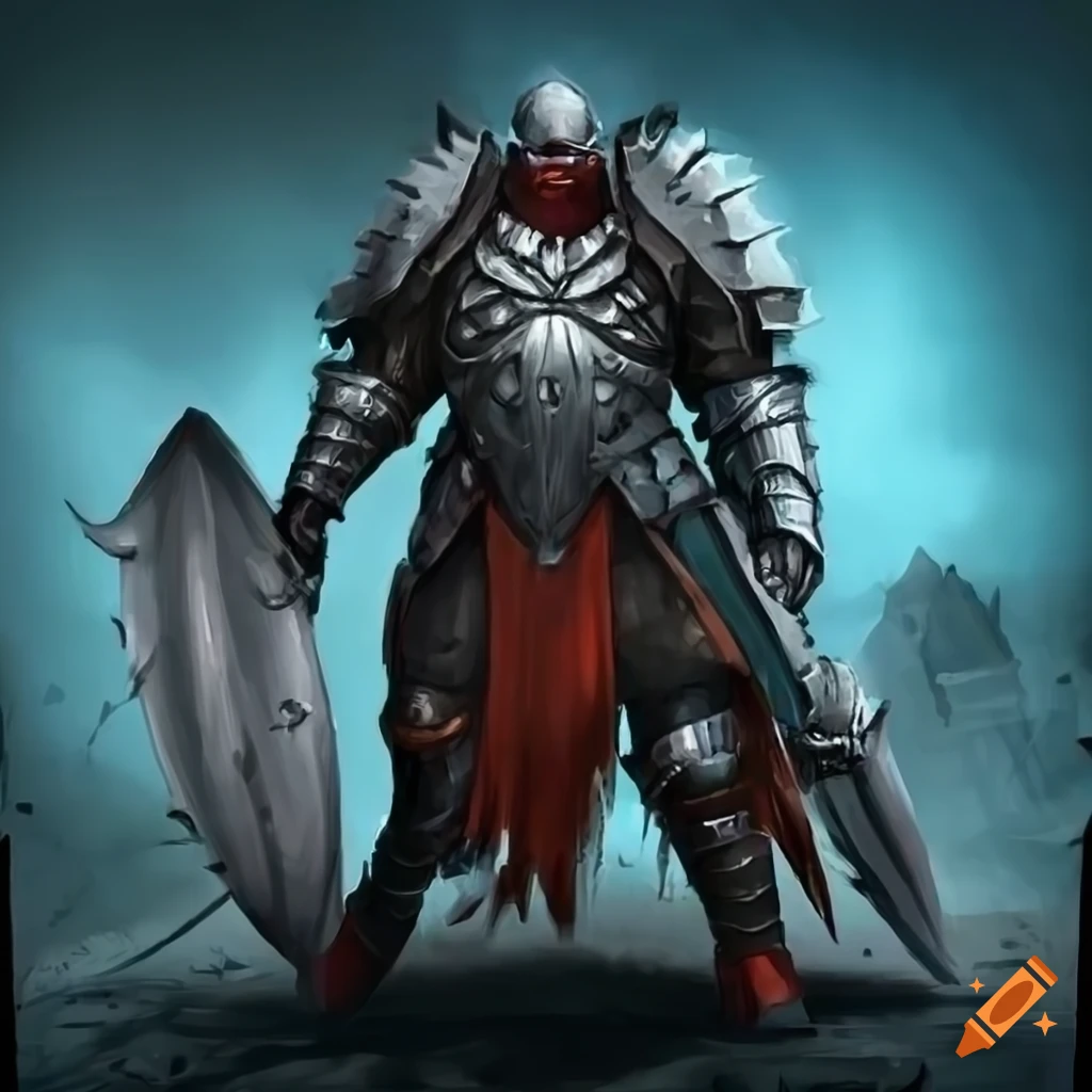 Image of a powerful warforged warrior with a large shield on Craiyon