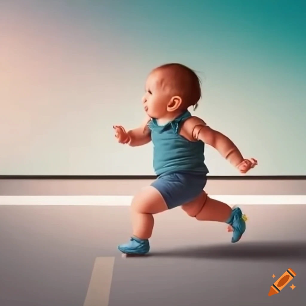 Baby boy running in the road on Craiyon
